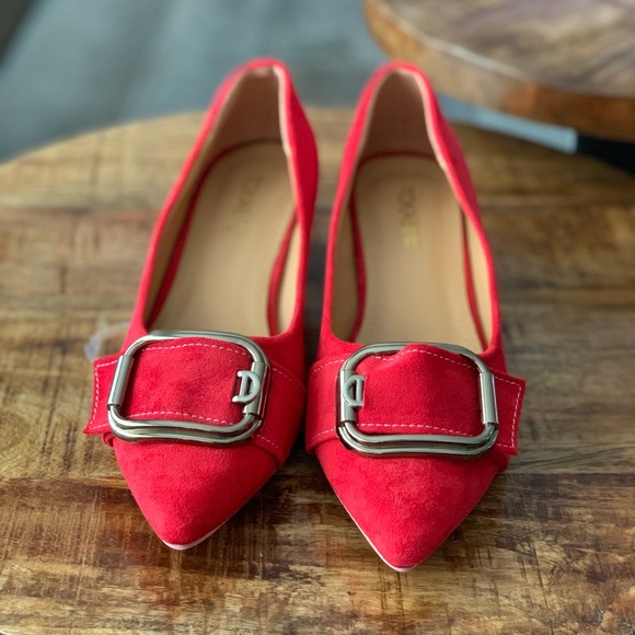 Tokabee | Shoes | Red Buckle Pointed Toe Inch Heel | Poshmark